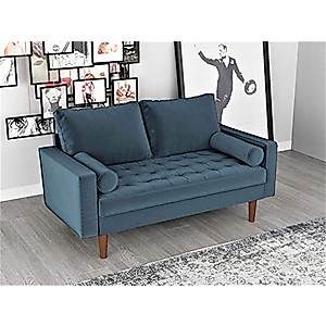 US Pride Furniture NS5456-L Caladeron Mid-Century Modern Loveseat in Soft Velvet, Prussian Blue
