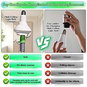 Enhon Light Bulb Changer for High Ceilings and Recessed Lights, Suction Cup Flat Lightbulb Remover Tool Compatible with DocaPole and Other Standard Threaded Extension Pole (Pole Not Included), Green