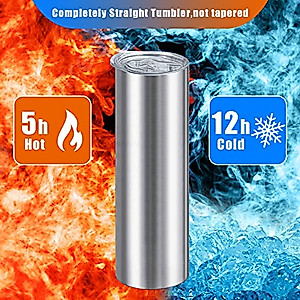 XccMe 20oz Straight Skinny Tumblers Bulk,Stainless Steel Tumbler with Straw,8 Pack Double Wall Slim Insulated Tumbler for Travel,Coffee,Tea, Beverages,Diy Gift For Men Women Friends(Silver)