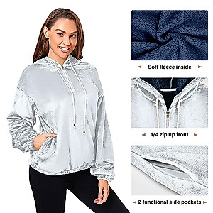 Joisal Alice Blue Fluffy Sweatshirt for Women, with Pockets, Women Clothes, Sherpa Pullover Hoodie Womens