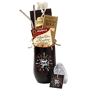 Broadway Basketeers Thank You Gift Mug with Chocolate and Sweets. Large 16oz. Insulated Gift Mug Includes 3 Piece Set of Metal Straws A Great Way to Show Your Appreciation Mom Dad & Friends