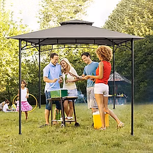 HETTRICK Gazebo Replacement Canopy 5x8 Shelter Double Tiered BBQ Cover Grill Shelter for Shop Garden Patio Model L-GG001PST-F (Grey)