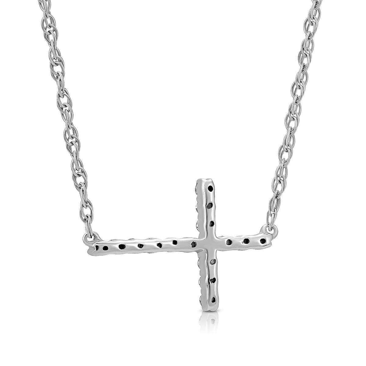 ARAIYA FINE JEWELRY 925 Sterling Silver Round-shape Diamond Sideways Cross Pendant Necklace (1/10 cttw, I-J Color, I2-I3 Clarity), 18"