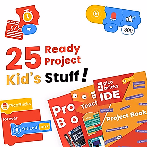 Picobricks Raspberry Pi Pico W Starter Kit with 12 Detachable Sensors and Extensive Learning Guide, Raspberry Pi Kit, Raspberry Pi Starter Kit, DIY Coding Kit