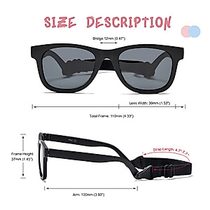 COASION Bendable Flexible Polarized Newborn Baby Sunglasses with Strap for Infant Boys Girls Age 0-12 Months (Matte Black/Gray)