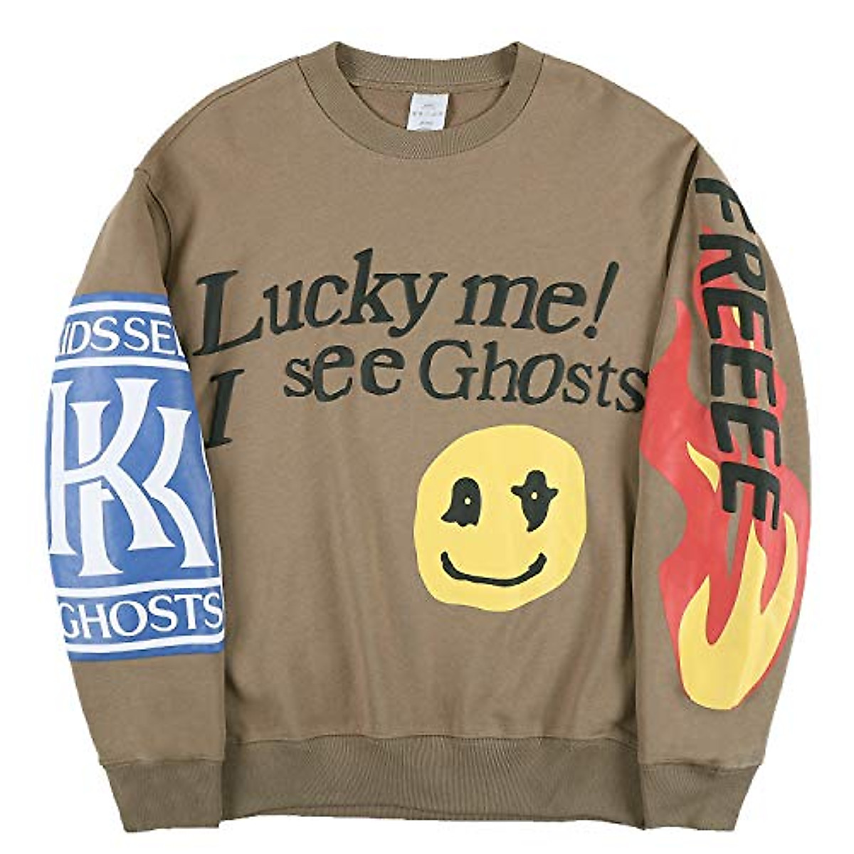 Cactus Pack Men's Graphic Hoodies Lucky Me I See Ghosts Pullover Hoodies Hip Hop Sweatshirt Khaki