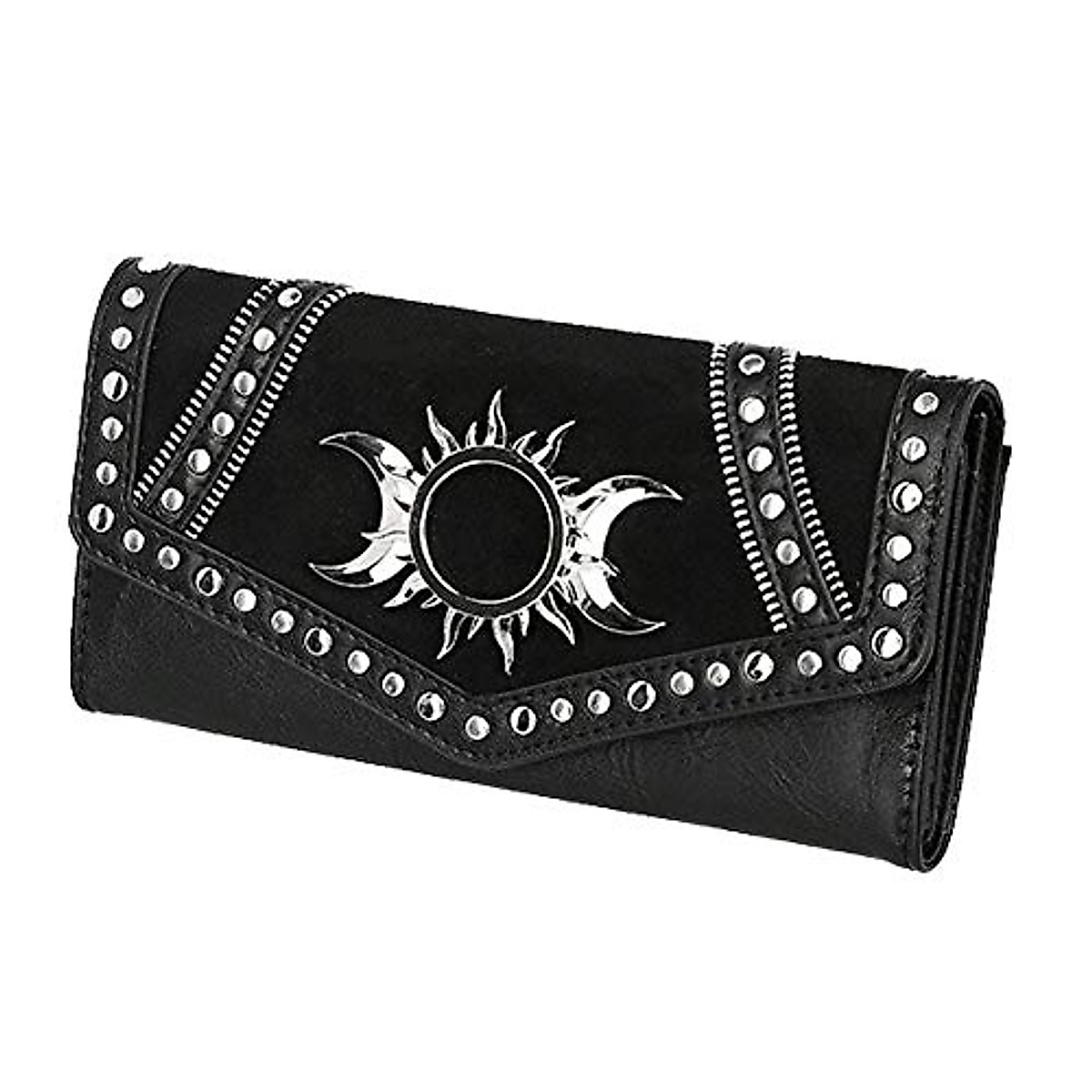 Restyle Triple Goddess Sun and Moon Gothic Tri-Fold Wallet, Faux Leather, Black