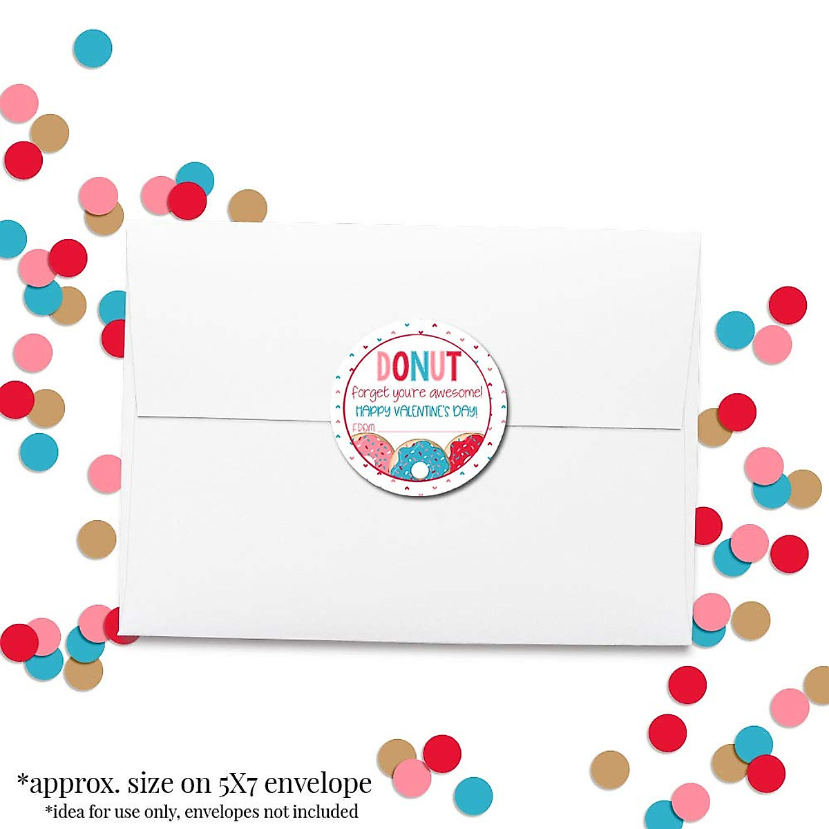 You're Awesome Donut Themed Valentine Party Favor Sticker Labels for Kids, 40 2" Party Circle Stickers by AmandaCreation, Great for Classroom Valentines, Envelope Seals, Gifts, Treats