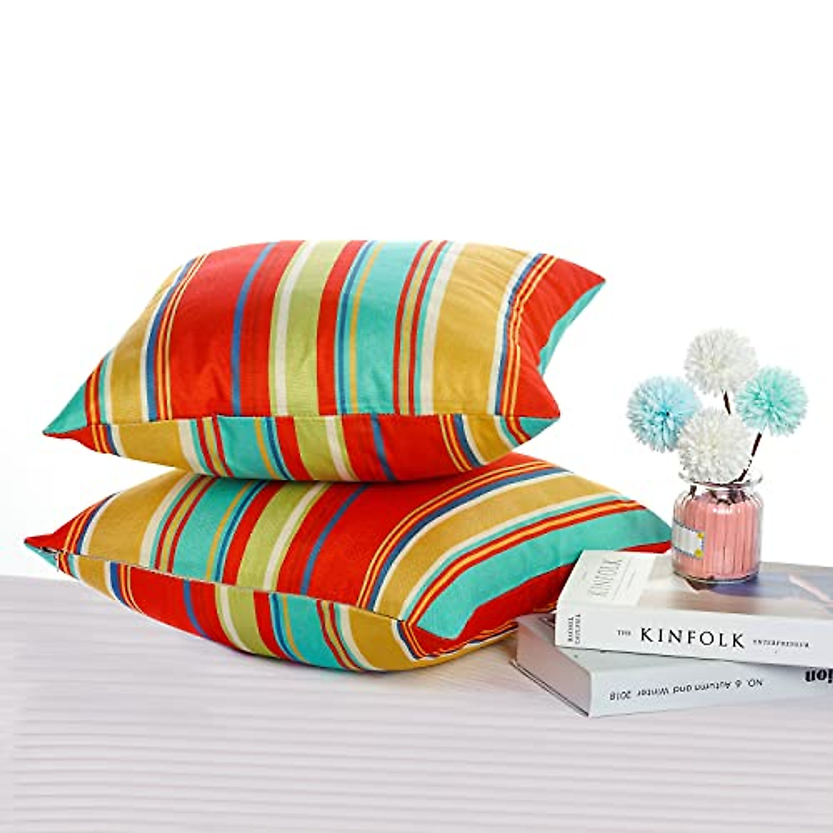 2 Pack Outdoor Pillow Covers Waterproof Decorative Patio Pillowcase Sunbrella Outdoor Throw Pillows for Patio Furniture Tent Garden Beach Couch, 18x18 Inches, Red