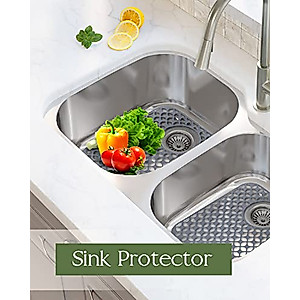Silicone Sink Mat - Sink Protectors for Kitchen Sink Kitchen Sink Protector Grid Accessory Folding Non-slip Sink Mats Sink Rack for Bottom of Sink(1Pack - Rear Drain Mat - Grey,13.58 ''x 11.6 ''）