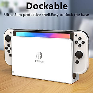HEYSTOP Case Compatible with Nintendo Switch OLED Model 2021, Dockable PC Protective Cover with Comfortable TPU Joy-Con Grip Case and 6 Thumb Stick Caps