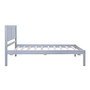 Tidyard Wood Platform Bed Twin Size Platform Bed with Headboard Mattress Foundation Easy Assembly, No Box Spring Needed for Dorm, Bedroom, Guest Room