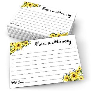 321Done Share a Memory Card (50 Cards) Sunflower Large, 4" x 6" for Celebration of Life Birthday Anniversary Memorial Funeral Graduation Bridal Shower Game - Made in USA - White