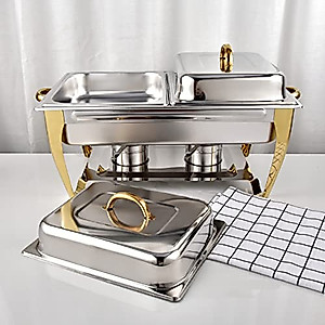 HONHPD 9 Quart Chafing Dish Buffet Set, Stainless Steel Chafing Dishes Silver Rectangular Catering Chafer Warmer with Food Tray Lid and Fuel Holder for Wedding Party Banquet Catering Events