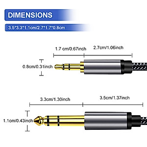 1/8 to 1/4 Stereo Cable Braided: Hi-Fi Sound Double Layer Shielded Zinc Alloy Case 3.5mm TRS to 6.35mm Audio Cable for Guitar, Laptop, Home Theater Devices, Speaker and Amplifiers 4Ft