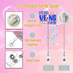 ANDGING Funny Phlebotomy Badge Reel Holder Retractable Badge Clips It's The Veins for Me Cute Phlebotomist Nursing Badge Reels Retractable for Nurses Medical ID Card Badge Holder Office Accessories
