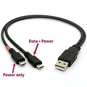 Micro USB Cable Y Splitter USB 2.0 A to Dual Micro B Power Enhancer Hub Adapter 1 Male to 2 Male Android Extension Code Syncing and Charging Two Devices Simultaneously