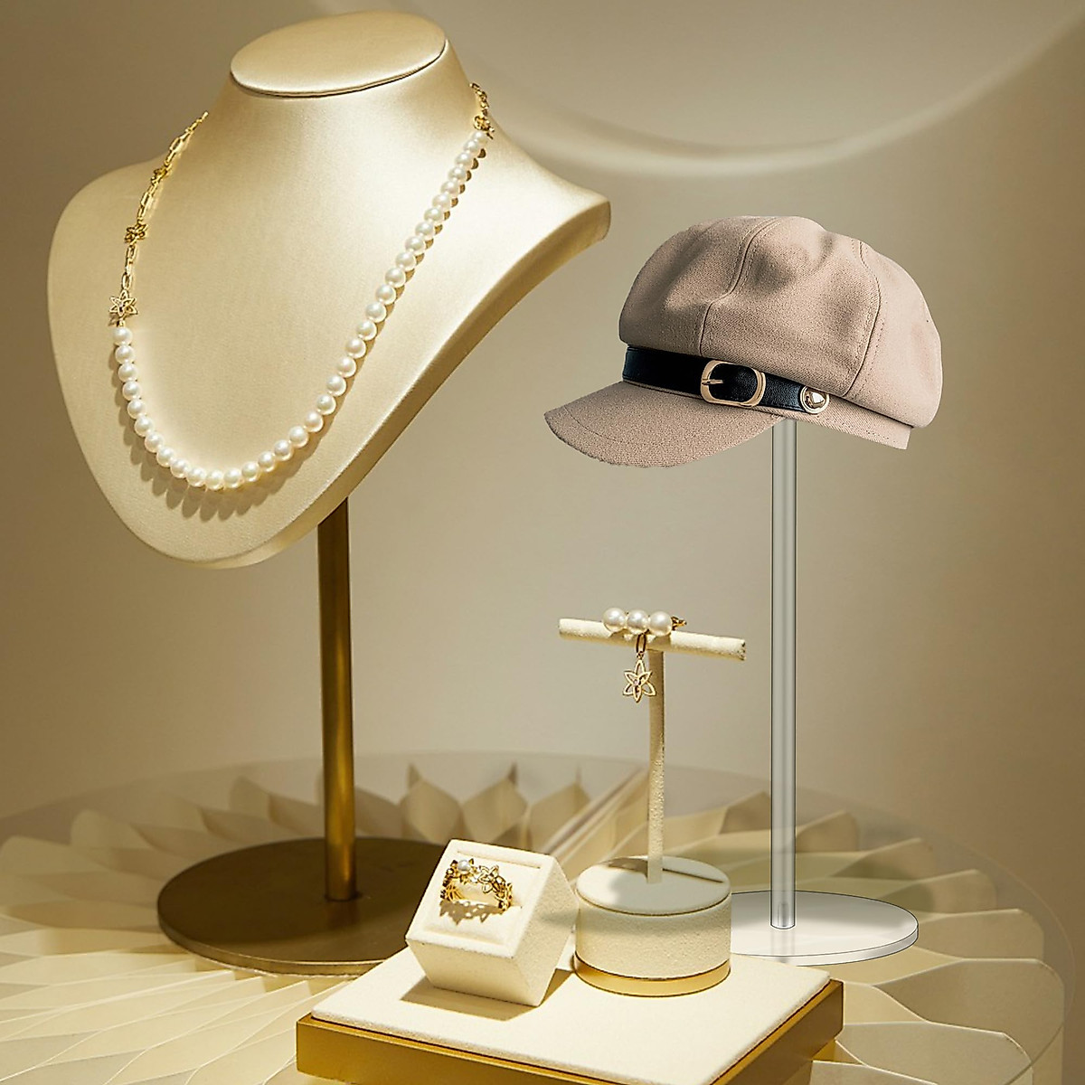 DIFENLUN 2 sets of acrylic hat stand wig display stand (13.8 "+11.8")/ Clear acrylic hat stand and wig display Hat stand Display hat stand/Round barbell base display wig display