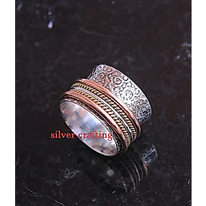 Three Tone Silver Spinner Ring, Beautyful Design Ring, Meditation ring, 925 Sterling Silver Ring (9)