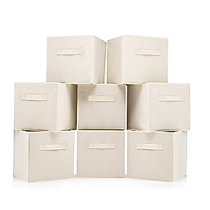 (8 PACK) Foldable storage boxes - Cube Basket storage bins - Beige collapsible
