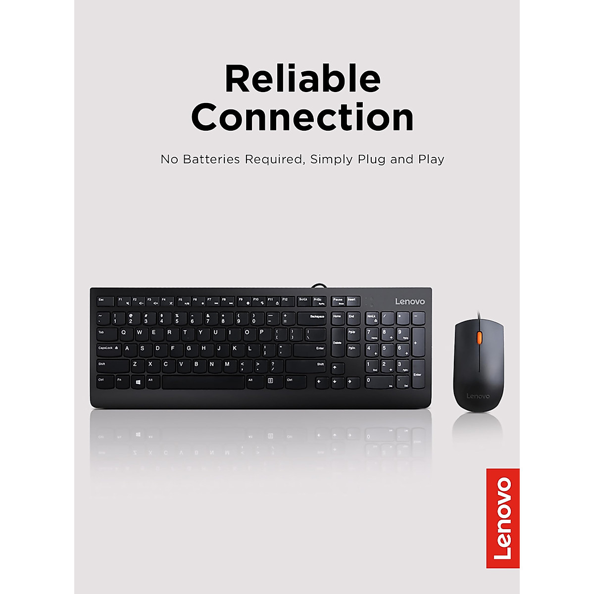 Lenovo 300 USB Combo, Full-Size Wired Keyboard & Mouse, Ergonomic, Left or Right Hand Mouse, Optical Mouse, GX30M39606, Black