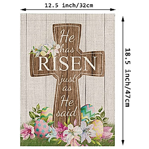 Easter Garden Flag He is Risen Cross Eggs Vertical Double Sided Holiday Outdoor Yard Decor 12.5x18 Inch
