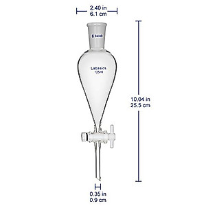 Labasics Borosilicate Glass 125ml Conical Separatory Funnel with PTFE Stopcock, 125mL