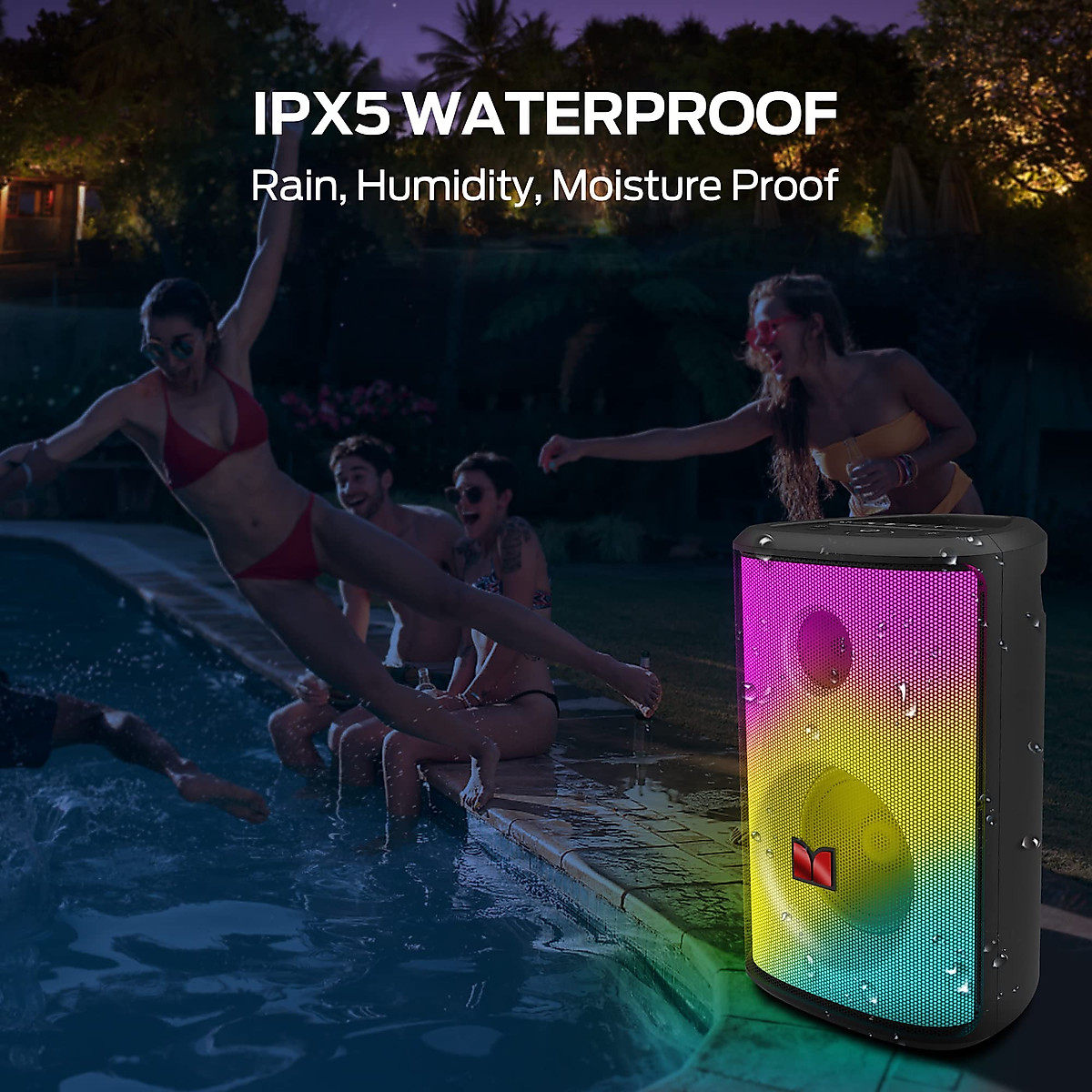 80W Monster Sparkle Bluetooth Speaker with Colorful Lights, 24H Playtime, Waterproof - For Home, Outdoor Parties