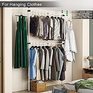 Clothing Racks for Hanging Clothes,Heavy Duty Clothes Rack,Garment Rack,Adjustable Closet Rods for Hanging Clothes,Portable Closets for Hanging Clothes,Double Clothing Rack White,Tension Rod