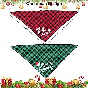 ADOGGYGO 2 Pack Christmas Dog Bandana, Classic Plaid Dog Christmas Bandana Xmas Dog Scarf Bibs Kerchief Dog Puppy Christma Outfit Bandana for Small Medium Large Dogs Pets (Green & Red & Black)