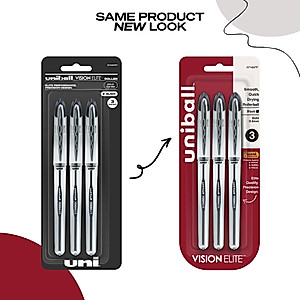 uniball Vision Elite Rollerball Pens with 0.8mm Bold Point, Black, 3 Count