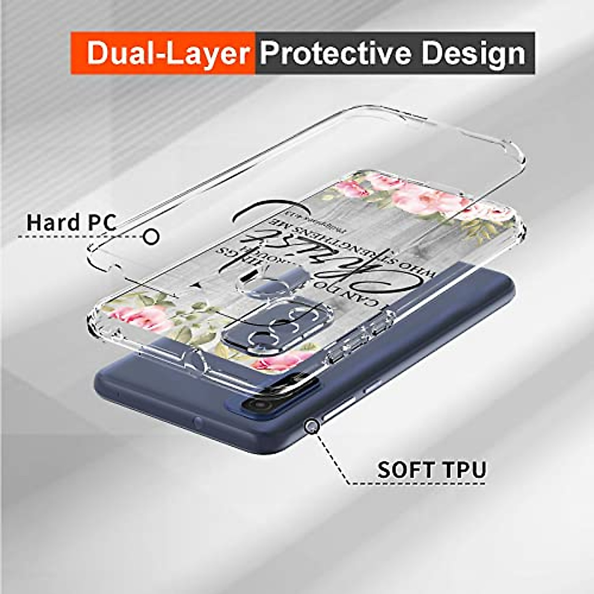 for Moto G Pure 2021 Case, for Moto G Power 2022 Clear Case for Women Men, Dual Layer Soft TPU Hard PC Shockproof Phone Case for Motorola G Power 2022/Moto G Pure 2021,Bible Verse Philippians 4-13