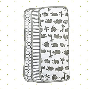 Spasilk Baby 3 Pack 100% Cotton Burp Cloths for Newborn Boys and Girls, Gray Animals, One Size