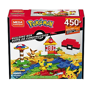 Mega Pokémon Building Toys Set, Building Box with 450 Pieces, 2 Poseable Characters and Storage Box, for Kids