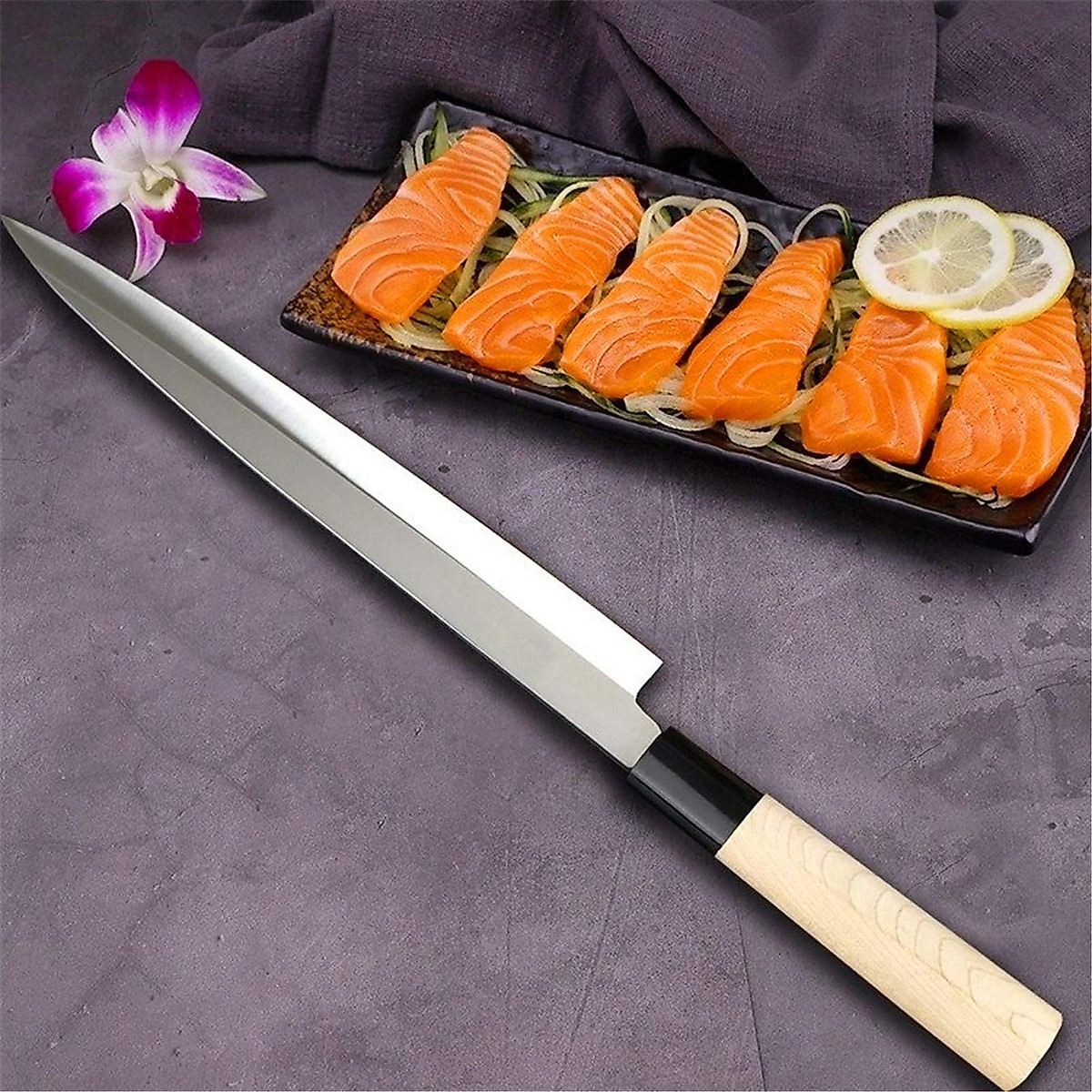 LIUZHANGYU Waterboss,Japanese Sushi Chef Knife Salmon Knife Slicer Razor Sharp Sashimi Watermelon Knives, 5Cr15mov Stainless Steel Sashimi Yanagiba Knife, Maple Handle, 11.8inch (300mm)