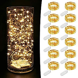 MUMUXI LED Fairy Lights Battery Operated String Lights [12 Pack] 7.2ft 20 Battery Powered LED Lights | Mini Lights, Centerpiece Table Decorations, Wedding Party Bedroom Mason Jar Christmas, Warm White