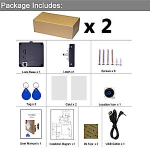 WOOCH RFID Lock Electronic Cabinet Lock, Hidden DIY Lock with USB Cable for Wooden Cabinet Drawer Locker Cupboard (2 Pack)