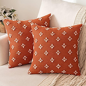 MIULEE Set of 2 Decorative Throw Pillow Covers Rhombic Jacquard Pillowcase Soft Square Cushion Case for Couch Sofa Bed Bedroom Living Room, 20x20 Inch, Burnt Orange
