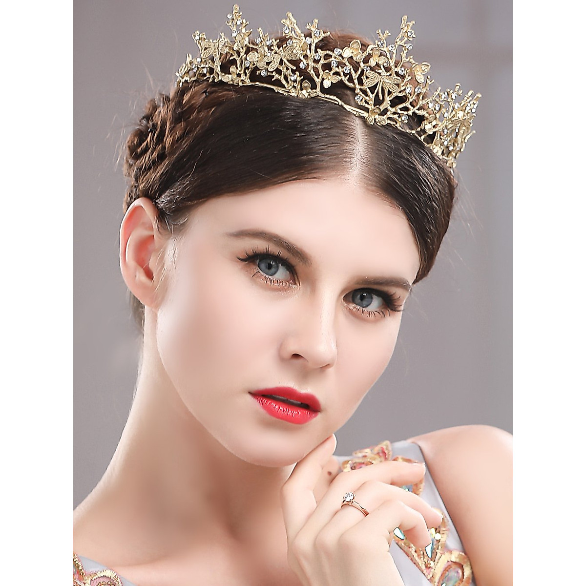 Yean Adult Tiaras and Crowns Gold Wedding Princess Queen Crown Baroque Vintage Rhinestone Tiara Hair Accessories for Women and Men (Gold)
