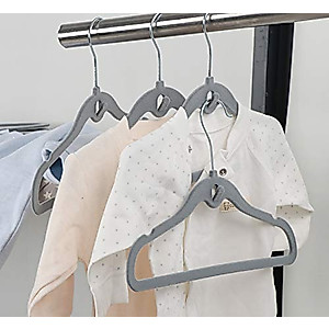 Kids Hangers Velvet, 12” Non Slip Baby Velvet Hangers with Cascading, Stackable Rotatable Felt Hangers Toddler Hangers 30 Pack for Closet Nursery Infant (Grey)