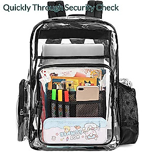 TACVEL Large Heavy Duty Clear Backpack Durable Transparent See Through Bag (Black)