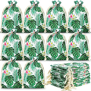 Saintrygo 20 Pack Luau Gift Bags with Drawstring Hawaiian Party Favor Summer Tropical Palm Leaf Candy Bags Goodies Treat Bag Small Jewelry Pouches for Luau Hawaii Party Birthday Supplies (4 x 6 Inch)