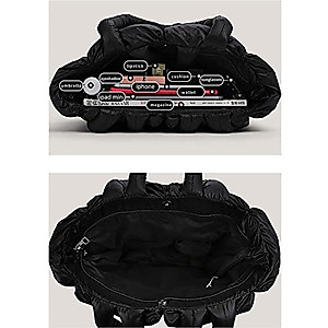 Puffer Tote Bag, Trendy Luxury Chic Quilted Cotton Padded Designer Handbags for Women, Winter Soft Puffer Shoulder Bag. BLACK