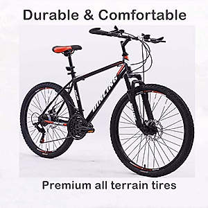 26 inch Mountain Bike, 21-Speed Mountain Bicycles, Comfort MTB with Front Suspension and Disc Brakes, Mens and Womens Commuting City Road Bike (Black Red)