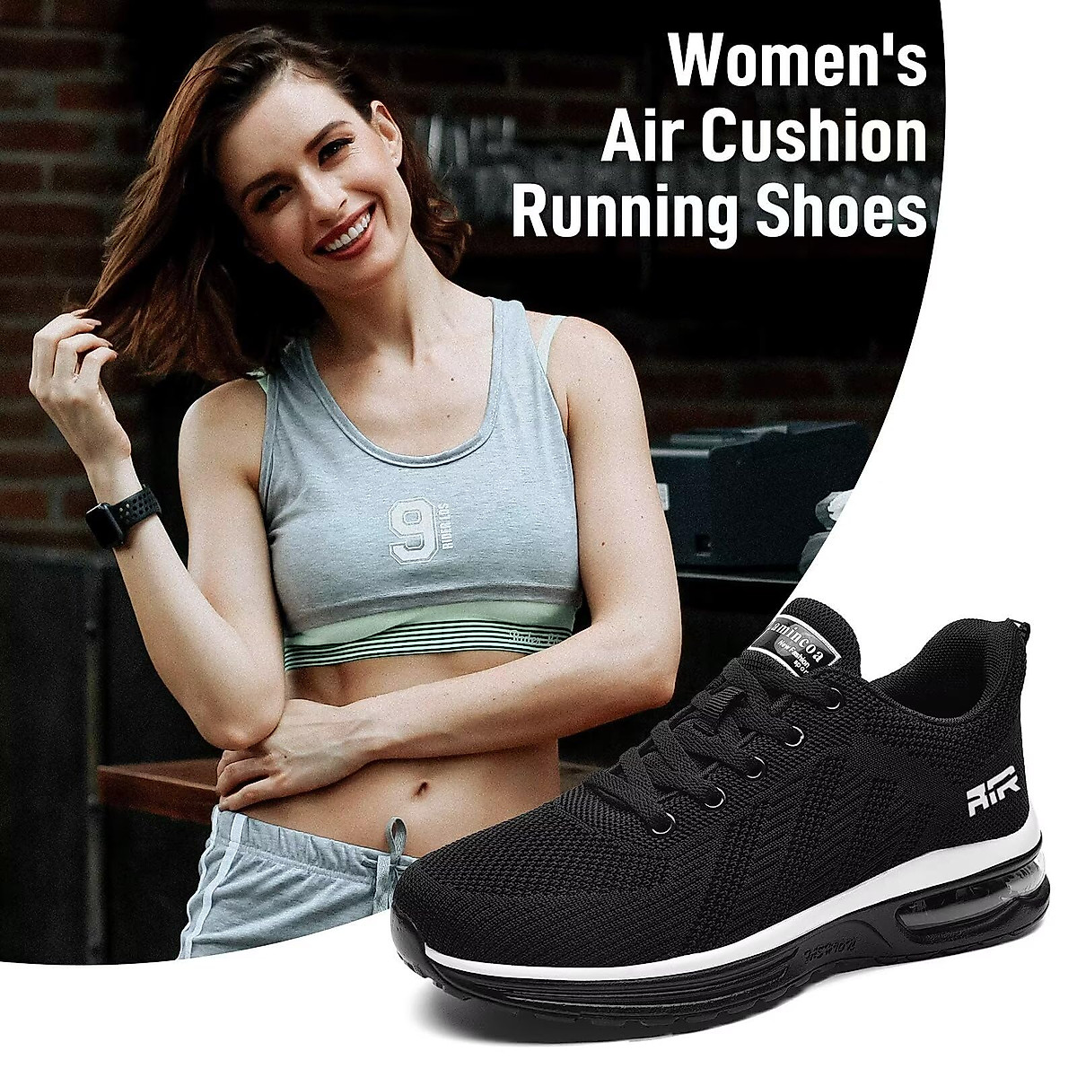 Lamincoa Womens Walking Shoes Lightweight Running Shoes Women’s Tennis Shoes Non Slip Air Shoes Breathable Mesh Air Cushion Sneakers for Gym Workout Sports Black