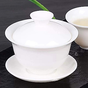 Gaiwan White Glaze Porcelain Teacup kung Fu Tea Service Set for Home Office Decoration (100ml)