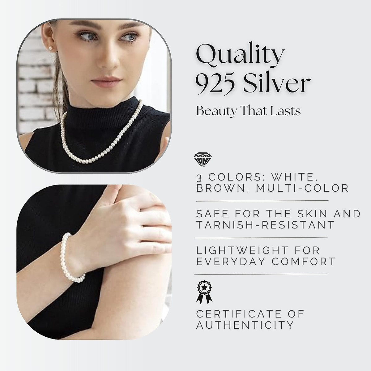 SEA OF ICE Freshwater Cultured Pearl 5mm-6mm Necklace Bracelet and Stud Earrings Silver Jewelry Set for Women