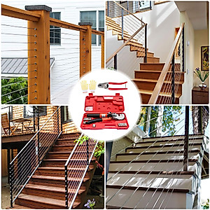 CKE Upgraded 10 Ton Hydraulic Cable Crimper Hand Tool for 1/8, 3/16 Stainless Steel Cable Railing Fittings - Heavy Duty Head with 9 Dies and Cable Cutter