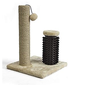 Amazon Basics Cat Scratching Post with Brush for Indoor Cats, 12.2 x 12.2 x 16.54 inch for Kittens, Beige