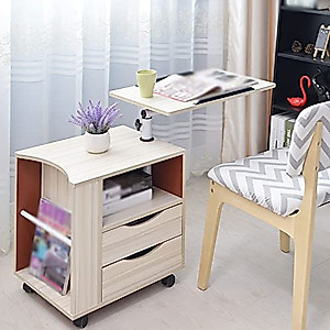 HIGOH Bedside Table Rotatable Notebook Desk Bedside Table Removable Bedroom Side Cabinet Multi-Functional Storage Cabinet